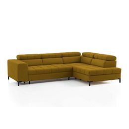 exxpo - sofa fashion Ecksofa Bocco, L-Form, Wahlw. mit Bettfunktion u. Bettkasten, Kopfstützen verstellbar, gelb