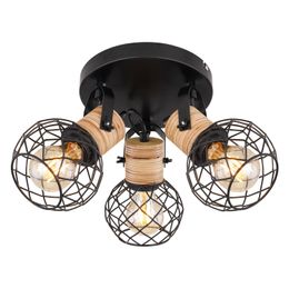 Globo LACKY Deckenleuchte Holz hell, Schwarz, 3-flammig