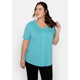 sheego Große Größen: T-Shirt mit gesteppter Falte vorn, aus Jersey, aqua, Gr.48/50