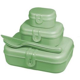 Koziol Lunchbox, Holz, Kunststoff, (Set, 6-tlg., 3 Lunchboxen +1 Besteckset bestehend aus 1x Messer,1x Gabel, 1x Löffel), biozirkulärem Material,spülmaschinengeeignet,melaminfrei,recycelbar, grün
