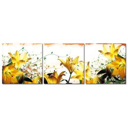 Haus und Deko Wandbild »Bild 3er Set gelbe Lilien Blumen auf Blatt Ranken