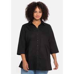 sheego Große Größen: Bluse mit 3/4-Arm und dekorativen Falten, schwarz, Gr.52