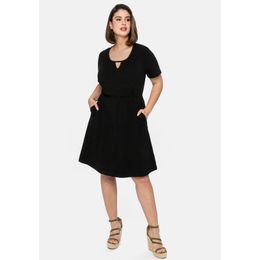 sheego Große Größen: Jerseykleid mit Cut-out am Ausschnitt, schwarz, Gr.50