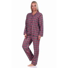 Normann Pyjama Damen langarm Flanell SchlafanzugSet kariert