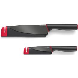 Joseph Joseph Messer-Set Slice&Sharpen (Set, 2-tlg), Set: Koch- und Schälmesser, mit integriertem Messerschärfer, rot|schwarz