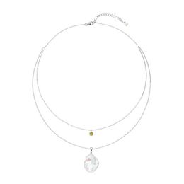 Firetti Kette mit Anhänger Schmuck Geschenk, Halskette Perle mehrreihig, Made in Germany - mit Edelstein - mit Süßwasserzuchtperle, gelb|silberfarben|weiß