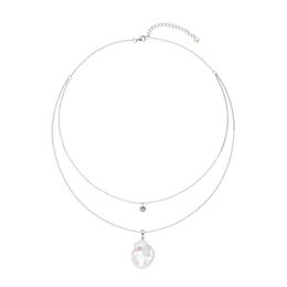 Firetti Kette mit Anhänger Schmuck Geschenk, Halskette Perle mehrreihig, Made in Germany - mit Edelstein - mit Süßwasserzuchtperle, silberfarben|weiß