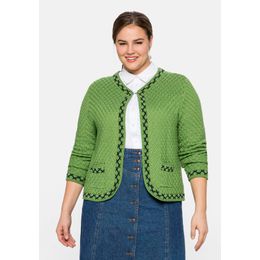 sheego Große Größen: Kurze Trachten-Strickjacke mit Zierborte, grün, Gr.52/54