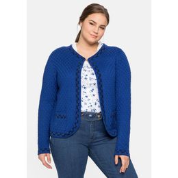 sheego Große Größen: Kurze Trachten-Strickjacke mit Zierborte, royalblau, Gr.56/58