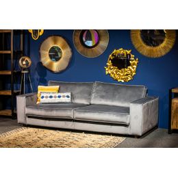 Die Wäscherei Hamburg Sofa Sober im Samtbezug in grau, bodennahe Couch in modernem Design