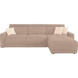 DOMO collection Ecksofa Ava L-Form, mit Recamiere, Federkern wahlweise mit Kopfteilverstellungen, beige