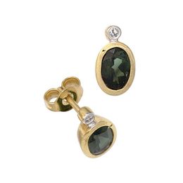 Jobo Paar Ohrstecker Ovale Ohrringe mit Turmalin und Diamanten, 585 Gold, gelb|goldfarben