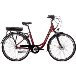 SAXONETTE E-Bike Advanced Plus, 3 Gang, Nabenschaltung, Frontmotor, 375 Wh Akku, (mit Akku-Ladegerät), Damen E-Bike Cityrad mit Rücktrittbremse, integriertes Rahmenschloss, rot