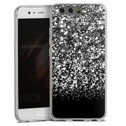 DeinDesign Handyhülle Glitzer Look Schneeflocken Muster Snow Fall Glitter Look, Huawei P10 Silikon Hülle Bumper Case Handy Schutzhülle, weiß