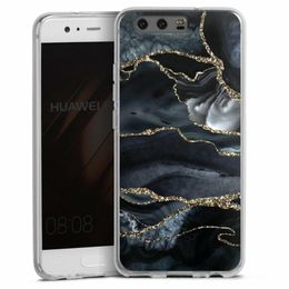 DeinDesign Handyhülle Glitzer Look Marmor Trends Dark marble gold Glitter look, Huawei P10 Silikon Hülle Bumper Case Handy Schutzhülle, weiß