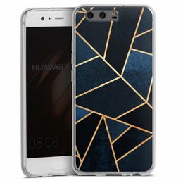 DeinDesign Handyhülle Elisabeth Fredriksson Dreiecke Abstrakt Navy Stone Gold Print, Huawei P10 Silikon Hülle Bumper Case Handy Schutzhülle, weiß