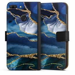 DeinDesign Handyhülle Blue Marble Gold Glitter Look, Hülle, Handy Flip Case, Wallet Cover, Handytasche Leder Marmor Blau Gold & Kupfer, schwarz