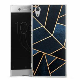 DeinDesign Handyhülle Elisabeth Fredriksson Dreiecke Abstrakt Navy Stone Gold Print, Sony Xperia XA 1 Silikon Hülle Bumper Case Handy Schutzhülle