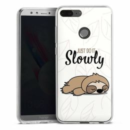 DeinDesign Handyhülle Tiere Faultier lazy sunday Just Do It Slowly Sloth, Huawei Honor 9 Lite Silikon Hülle Bumper Case Handy Schutzhülle, weiß