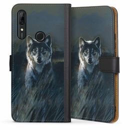DeinDesign Handyhülle Wolf Natur Malerei Wolf 2, Huawei P Smart Z Hülle Handy Flip Case Wallet Cover Handytasche Leder, schwarz