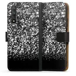 DeinDesign Handyhülle Glitzer Look Schneeflocken Muster Snow Fall Glitter Look, Huawei Nova 5T Hülle Handy Flip Case Wallet Cover Handytasche Leder