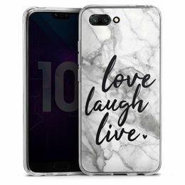 DeinDesign Handyhülle Marmor Sprüche Liebe Love, Laugh, Live Marmor, Huawei Honor 10 Silikon Hülle Bumper Case Handy Schutzhülle, weiß, transparent