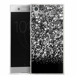 DeinDesign Handyhülle Glitzer Look Schneeflocken Muster Snow Fall Glitter Look, Sony Xperia XA 1 Silikon Hülle Bumper Case Handy Schutzhülle, weiß