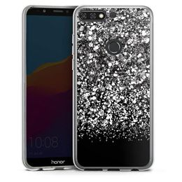 DeinDesign Handyhülle Glitzer Look Schneeflocken Muster Snow Fall Glitter Look, Huawei Y7 (2018) Silikon Hülle Bumper Case Handy Schutzhülle, weiß
