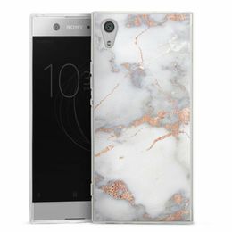 DeinDesign Handyhülle Gold Marmor Glitzer Look White and Golden Marble Look, Sony Xperia XA 1 Silikon Hülle Bumper Case Handy Schutzhülle, weiß