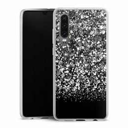DeinDesign Handyhülle Glitzer Look Schneeflocken Muster Snow Fall Glitter Look, Huawei P30 Silikon Hülle Bumper Case Handy Schutzhülle, weiß