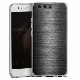 DeinDesign Handyhülle Metallic Look Metal Anthrazit Metal Look - Anthrazit, Huawei P10 Silikon Hülle Bumper Case Handy Schutzhülle, weiß, transparent