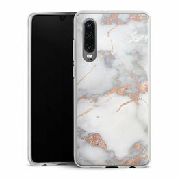 DeinDesign Handyhülle Gold Marmor Glitzer Look White and Golden Marble Look, Huawei P30 Silikon Hülle Bumper Case Handy Schutzhülle, weiß, transparent