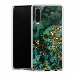 DeinDesign Handyhülle Marmor Glitzer Look Muster Cyan Glitter Marble Look, Huawei P30 Silikon Hülle Bumper Case Handy Schutzhülle, weiß, transparent