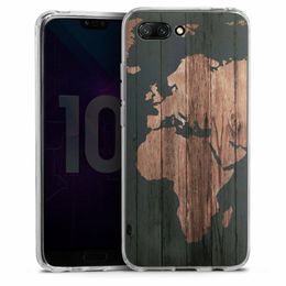 DeinDesign Handyhülle Landkarte Holzoptik Weltkarte Wooden World Map, Huawei Honor 10 Silikon Hülle Bumper Case Handy Schutzhülle, weiß