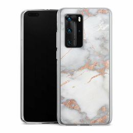 DeinDesign Handyhülle Gold Marmor Glitzer Look White and Golden Marble Look, Huawei P40 Pro Silikon Hülle Bumper Case Handy Schutzhülle, weiß