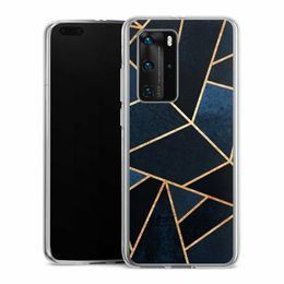 DeinDesign Handyhülle Elisabeth Fredriksson Dreiecke Abstrakt Navy Stone Gold Print, Huawei P40 Pro Silikon Hülle Bumper Case Handy Schutzhülle, weiß