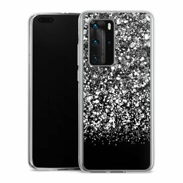 DeinDesign Handyhülle Glitzer Look Schneeflocken Muster Snow Fall Glitter Look, Huawei P40 Pro Silikon Hülle Bumper Case Handy Schutzhülle, weiß