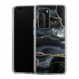 DeinDesign Handyhülle Glitzer Look Marmor Trends Dark marble gold Glitter look, Huawei P40 Pro Silikon Hülle Bumper Case Handy Schutzhülle, weiß