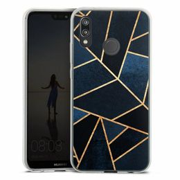 DeinDesign Handyhülle Elisabeth Fredriksson Dreiecke Abstrakt Navy Stone Gold Print, Huawei P20 Lite Silikon Hülle Bumper Case Handy Schutzhülle, weiß