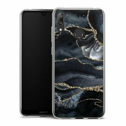 DeinDesign Handyhülle Glitzer Look Marmor Trends Dark marble gold Glitter look, Huawei Y7 (2019) Silikon Hülle Bumper Case Handy Schutzhülle, weiß
