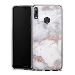 DeinDesign Handyhülle Gold Marmor Glitzer Look White and Golden Marble Look, Huawei Y7 (2019) Silikon Hülle Bumper Case Handy Schutzhülle, weiß