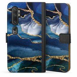 DeinDesign Handyhülle Blue Marble Gold Glitter Look, Hülle, Handy Flip Case, Wallet Cover, Handytasche Leder Marmor Blau Gold & Kupfer, schwarz