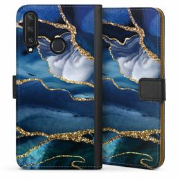 DeinDesign Handyhülle Blue Marble Gold Glitter Look, Hülle, Handy Flip Case, Wallet Cover, Handytasche Leder Marmor Blau Gold & Kupfer, schwarz