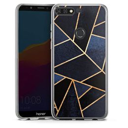 DeinDesign Handyhülle Elisabeth Fredriksson Dreiecke Abstrakt Navy Stone Gold Print, Huawei Y7 (2018) Silikon Hülle Bumper Case Handy Schutzhülle, wei