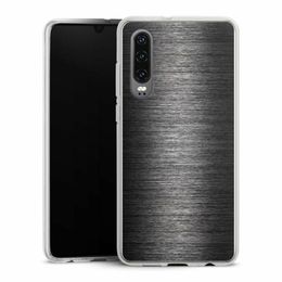 DeinDesign Handyhülle Metallic Look Metal Anthrazit Metal Look - Anthrazit, Huawei P30 Silikon Hülle Bumper Case Handy Schutzhülle, weiß, transparent