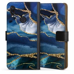 DeinDesign Handyhülle Blue Marble Gold Glitter Look, Hülle, Handy Flip Case, Wallet Cover, Handytasche Leder Marmor Blau Gold & Kupfer, schwarz