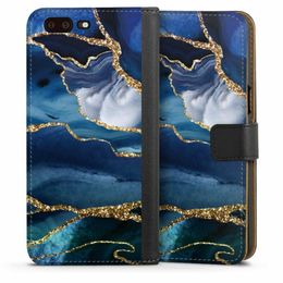 DeinDesign Handyhülle Blue Marble Gold Glitter Look, Hülle, Handy Flip Case, Wallet Cover, Handytasche Leder Marmor Blau Gold & Kupfer, schwarz