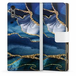 DeinDesign Handyhülle Blue Marble Gold Glitter Look, Hülle, Handy Flip Case, Wallet Cover, Handytasche Leder Marmor Blau Gold & Kupfer, weiß