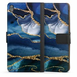 DeinDesign Handyhülle Blue Marble Gold Glitter Look, Hülle, Handy Flip Case, Wallet Cover, Handytasche Leder Marmor Blau Gold & Kupfer, schwarz