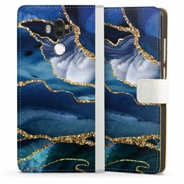 DeinDesign Handyhülle Blue Marble Gold Glitter Look, Hülle, Handy Flip Case, Wallet Cover, Handytasche Leder Marmor Blau Gold & Kupfer, weiß
